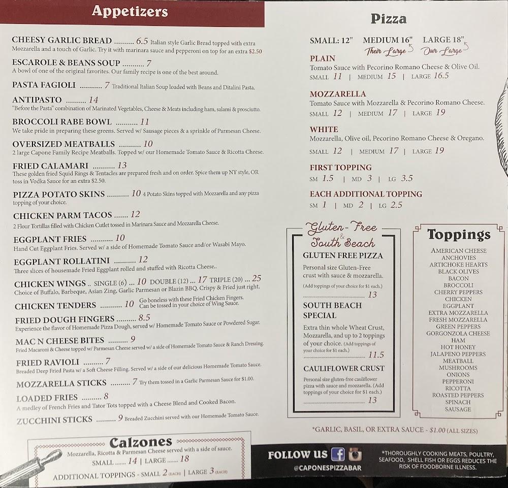 Capone's Pizza Bar Menu (Update 2026)