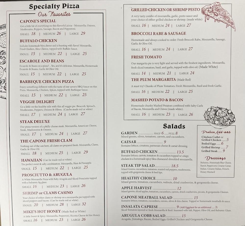 Capone's Pizza Bar Menu (Update 2026)